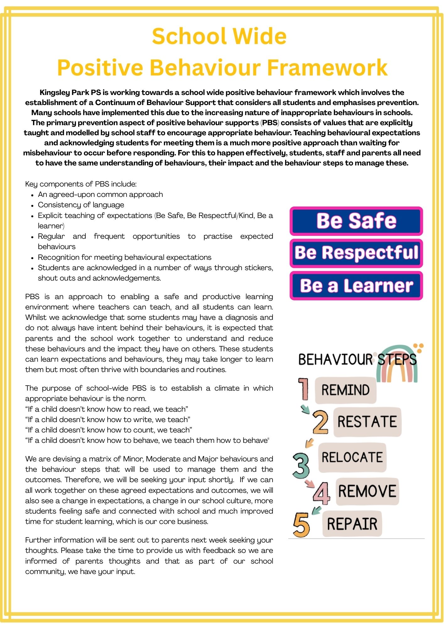 School Wide Positive Behaviour Framework